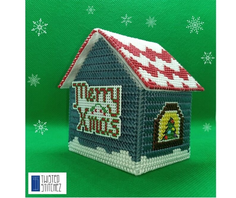 Christmas House Shaped Box PDF Pattern, Plastic Canvas Christmas ...