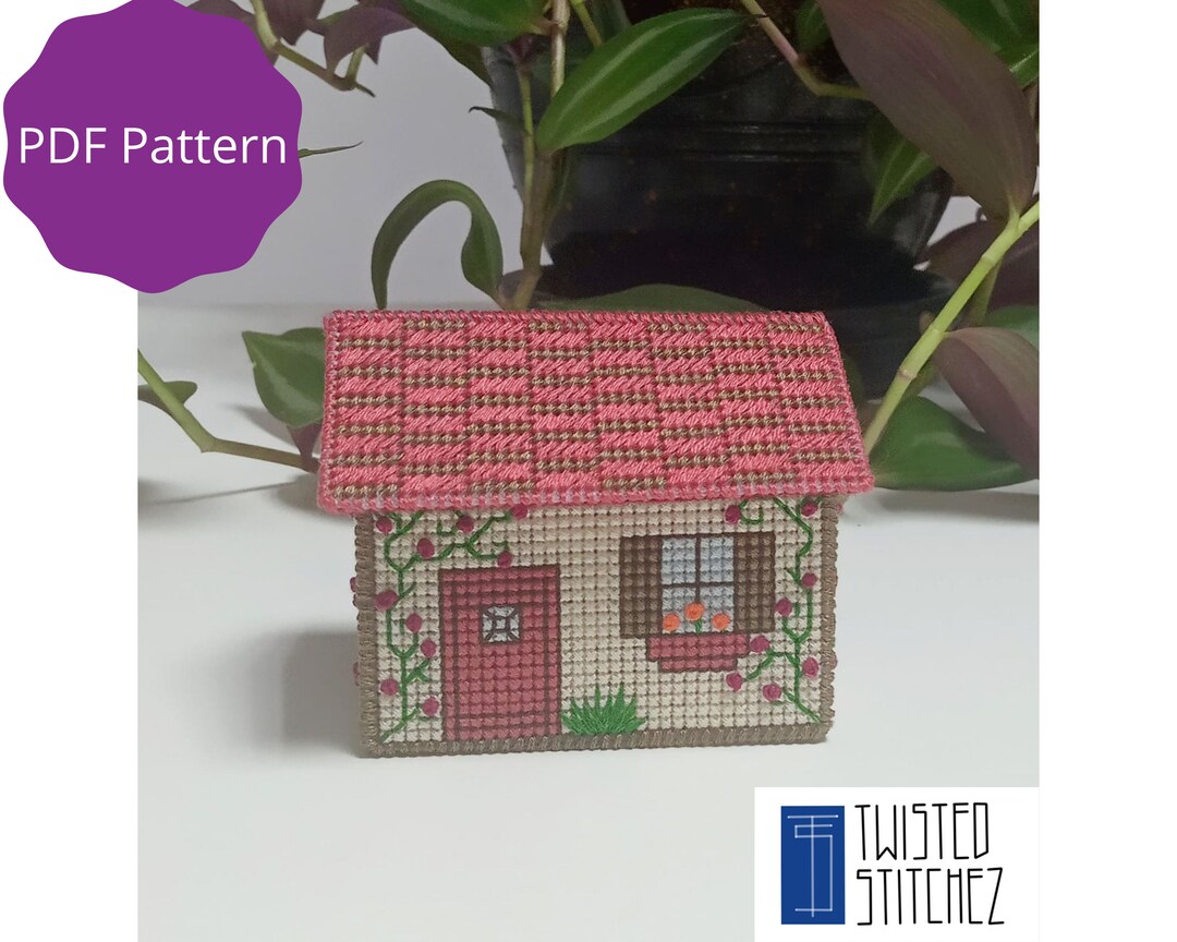 Plastic Canvas House Shaped Box Pattern, House With Roses PDF Chart ...