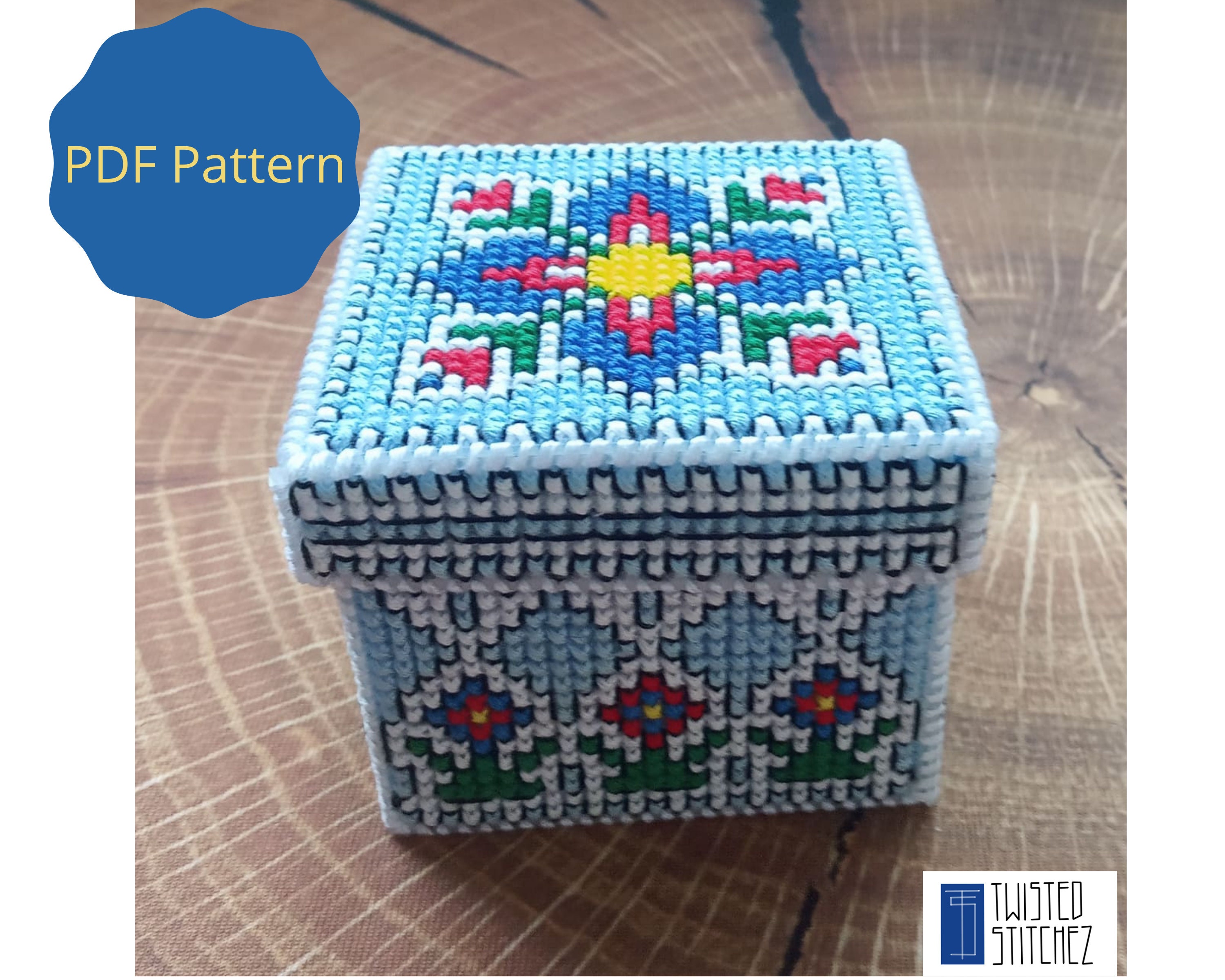 Blue Flower Plastic Canvas Box Pattern, Jewelry Box PDF Chart, Cross ...