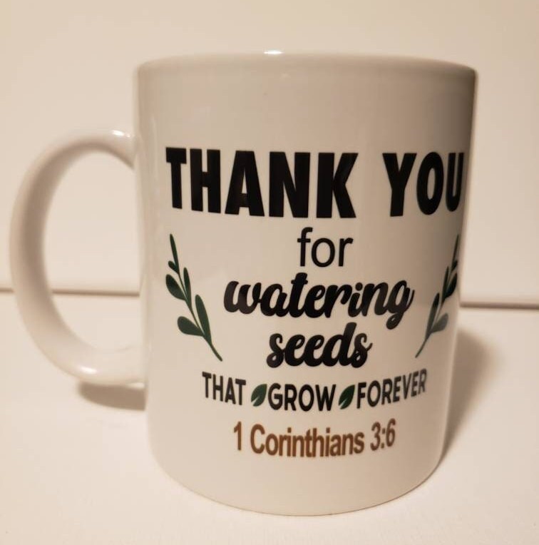 Thank You .. Watering Seeds Bible Conductor Mug 1cor 3:6; JW Gift ...