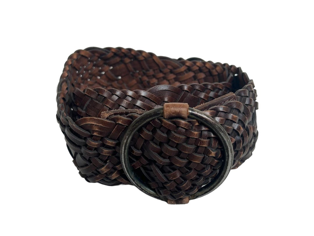 Vintage Brown Wide Woven Belt Women Size Medium Length 40 Inches / 102 ...