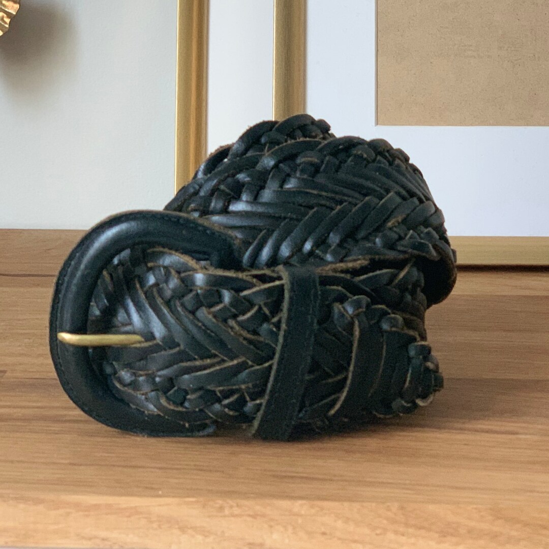 Vintage Black Brown Wide Woven Belt Women Size Medium Large Length 42 ...