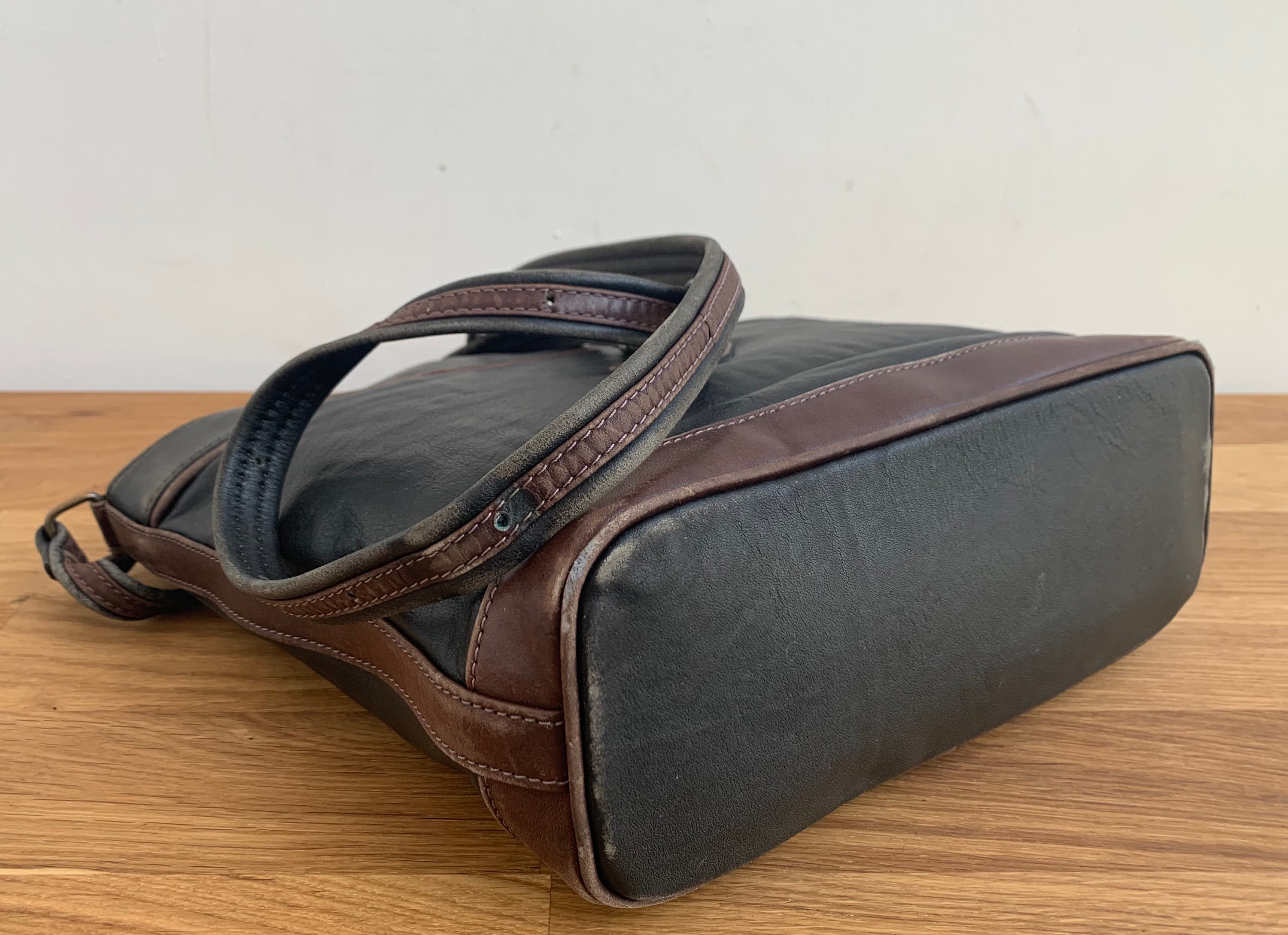 Vintage Distressed Two Tone Black and Brown Leather Shoulder - Etsy