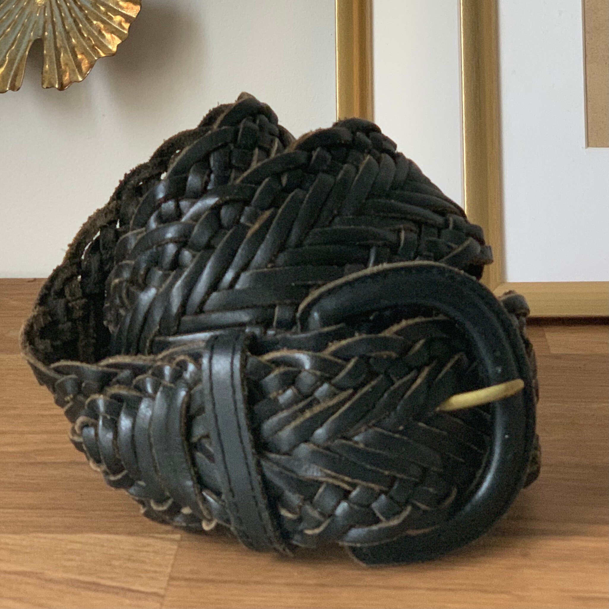 Vintage Black Brown Wide Woven Belt Women Size Medium Large Length 42 ...