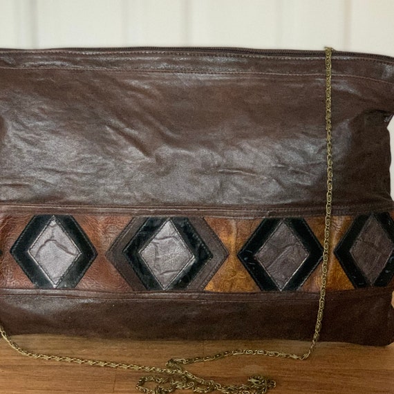Vintage 1980's Dark Brown Leather Shoulder Strap Zip … - Gem