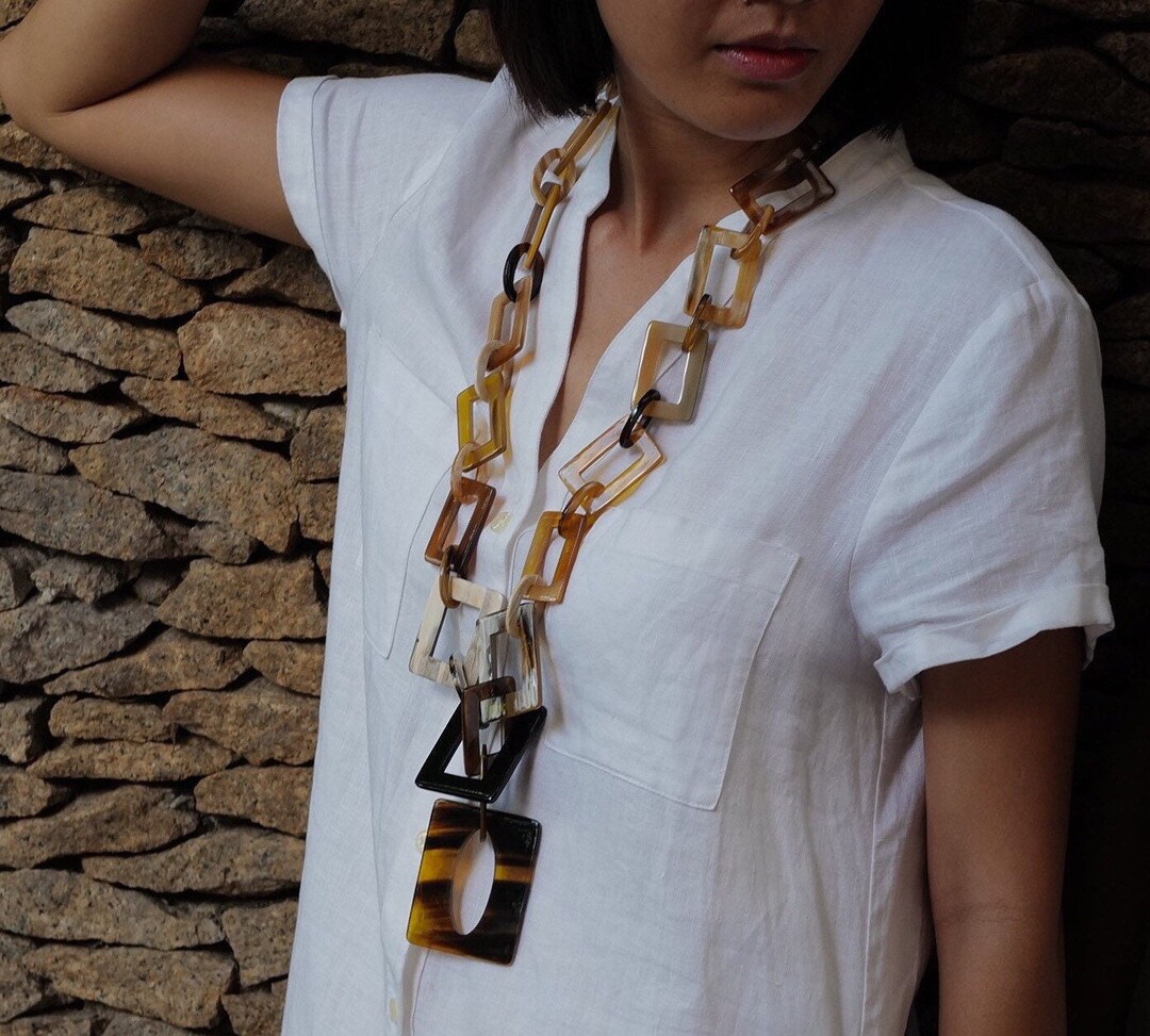 Handcrafted Buffalo Horn Chunky Chain Necklace (96cm) - Etsy