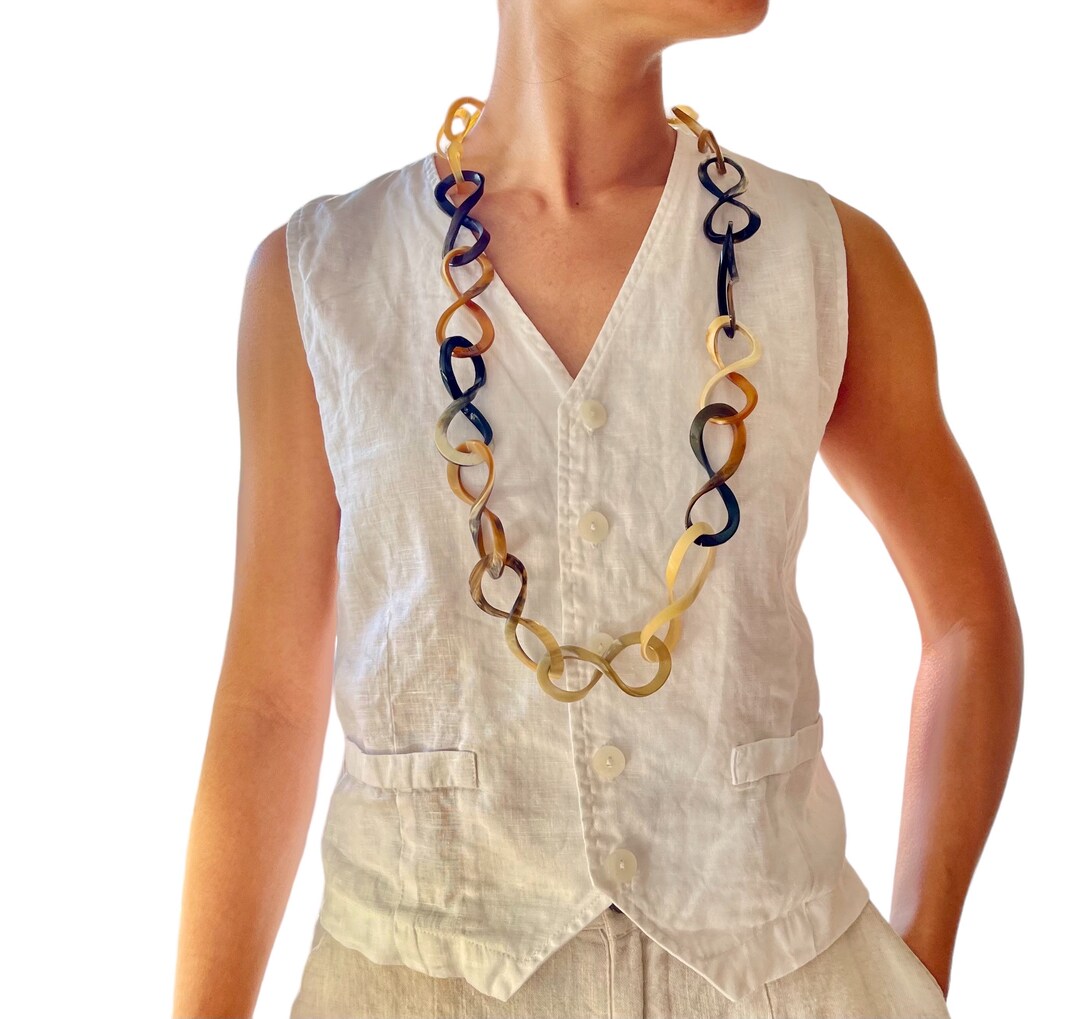 Long Buffalo Horn Necklace, Gift for Her, Chunky Chain Necklace, Water ...