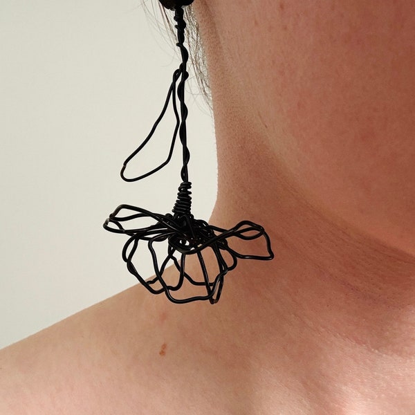 Black Wire Flower / Wire Art / Flower Thing / Flower Branch From Wire ...