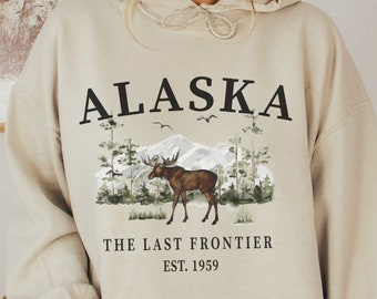 Alaska Moose Hooded Sweatshirt, Unisex Alaska Hoodie Pullover State ...