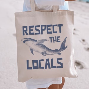 Respect the Locals Shark Beach Tote Bag, Large Cotton Canvas Carryall ...