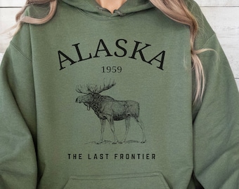Alaska Moose Hooded Sweatshirt, Unisex Alaska Hoodie Pullover State ...