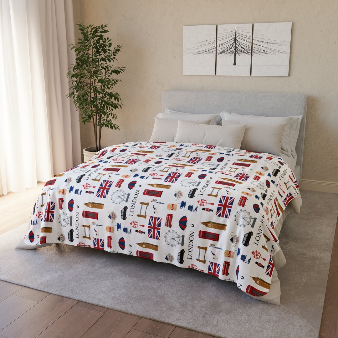 London Blanket Gift, England United Kingdom Home Decor Fleece Sherpa ...