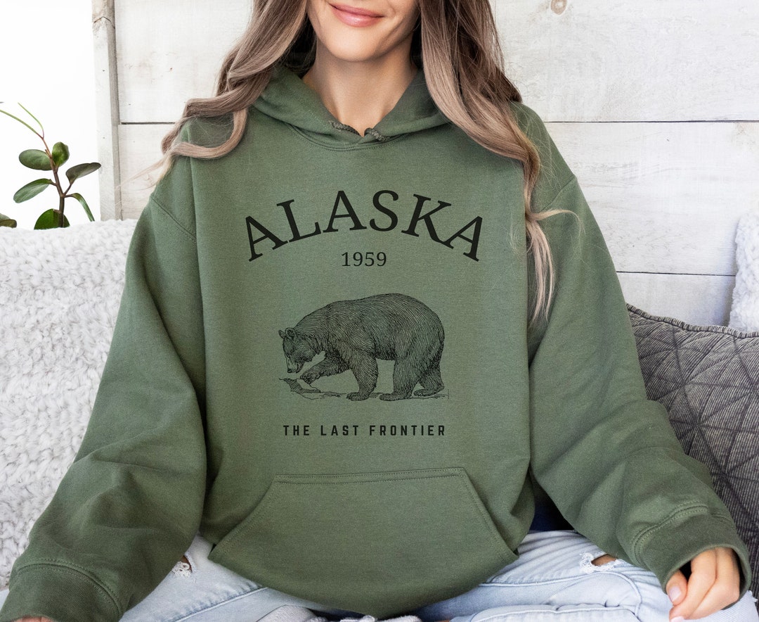 Alaska Grizzly Bear Hooded Sweatshirt Hoodie, Unisex Alaska Pullover ...