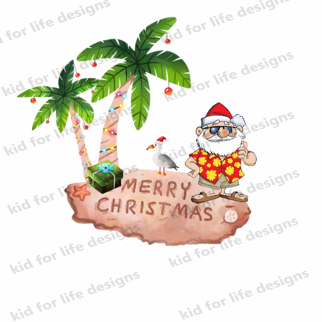 Santa on the Beach Clip Art, Santa in Hawaiian Shirt, Tropical ...