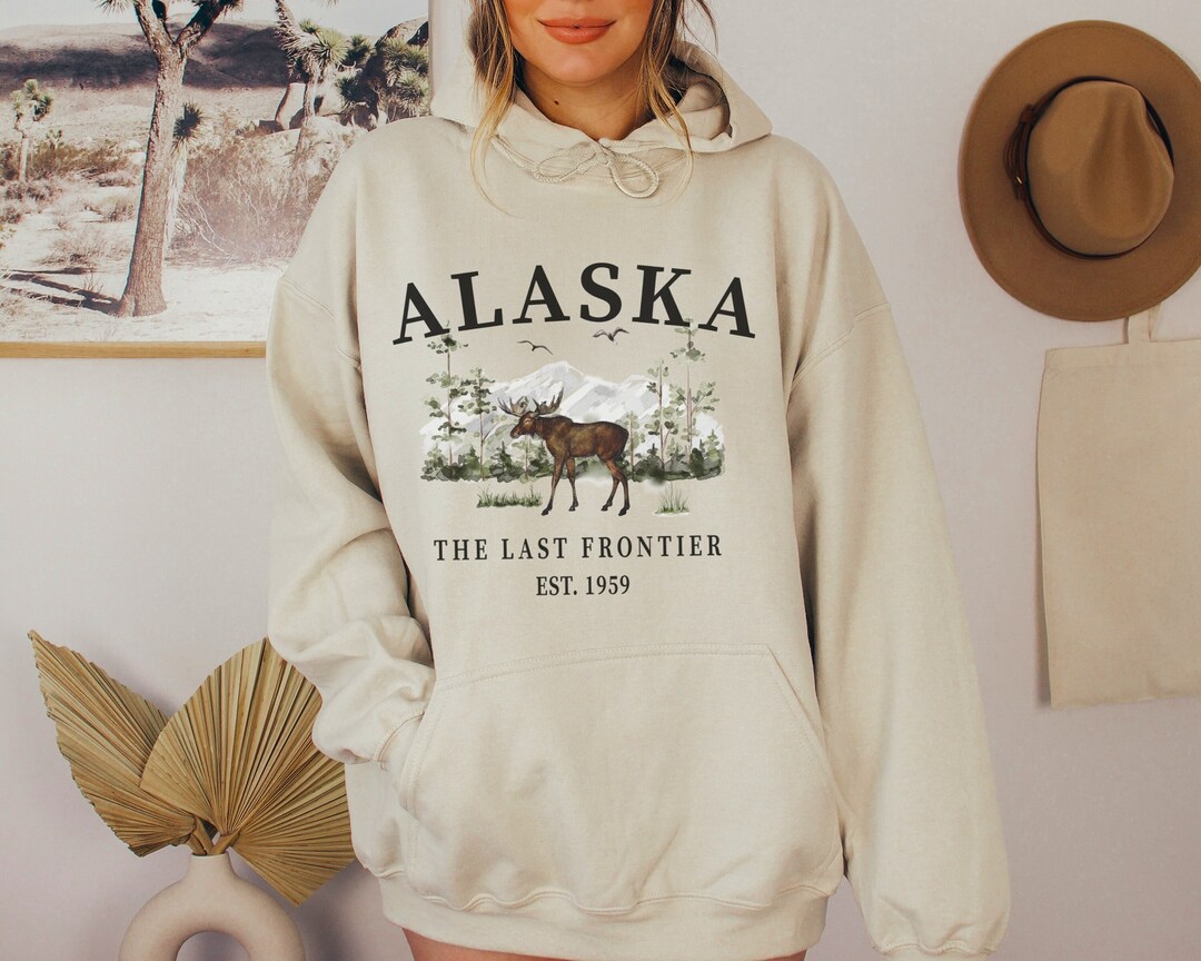 Alaska Moose Hooded Sweatshirt, Unisex Alaska Hoodie Pullover State ...