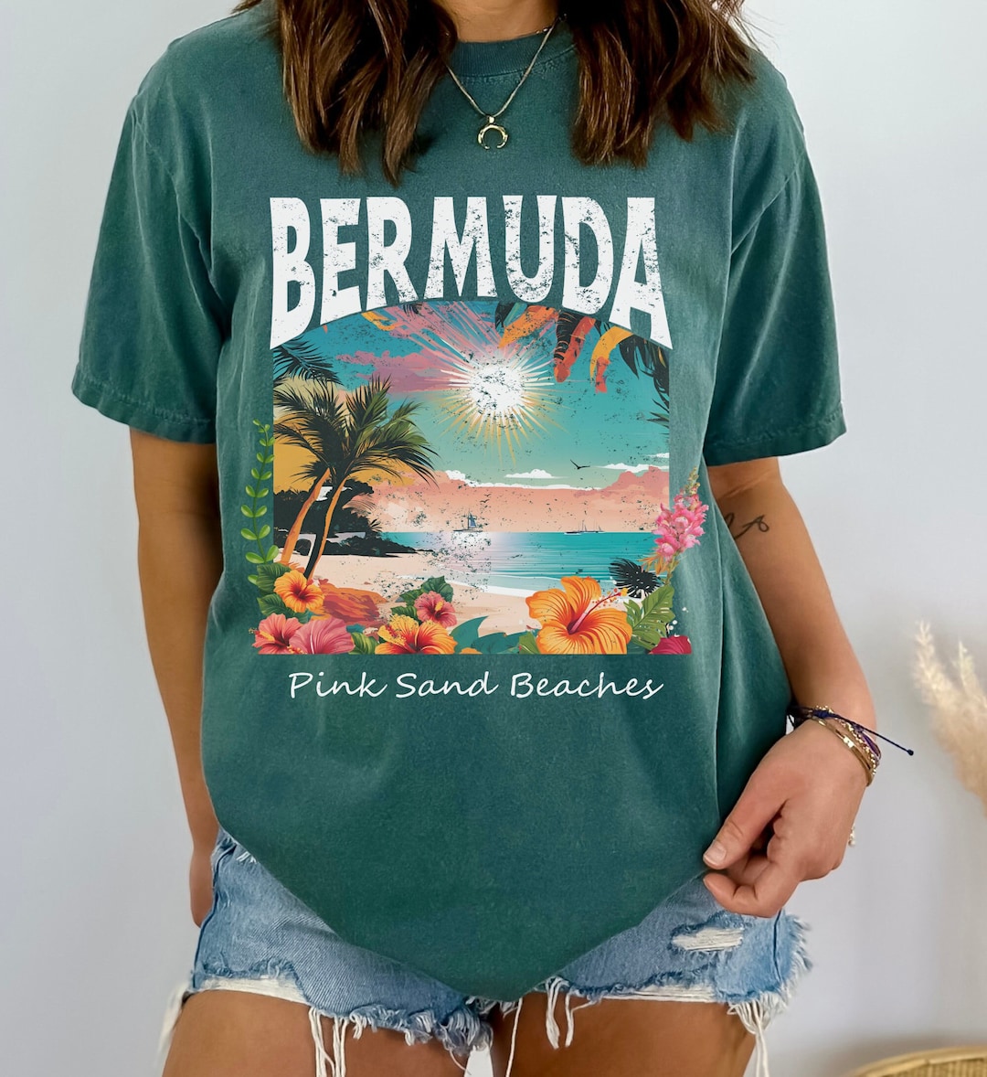 Bermuda Graphic Tshirt, Floral Flowers Gift Tee - Etsy