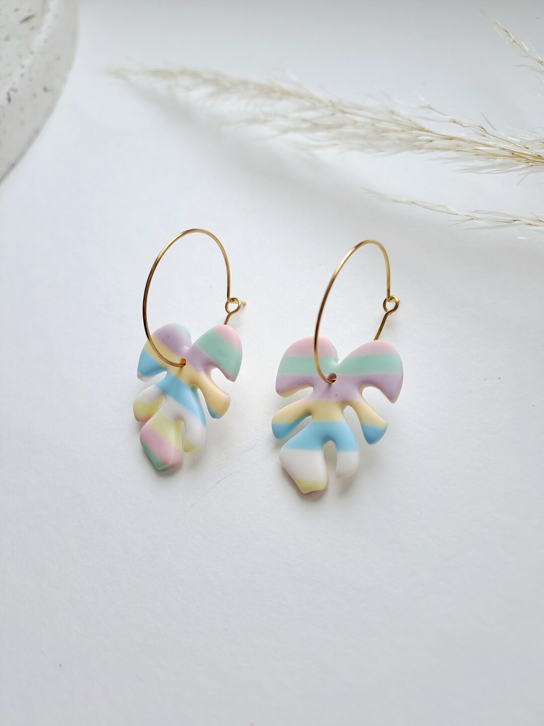 Polymer Clay Earrings Fimo Clay Earrings Handmade Multicolor Leaf Hoop ...