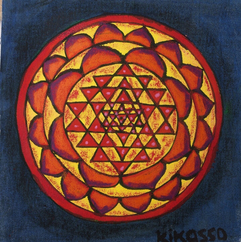 Peinture Sri Yantra Et Mandala Unique Sur Toile Épaisse - 28 X 28 Cm ...