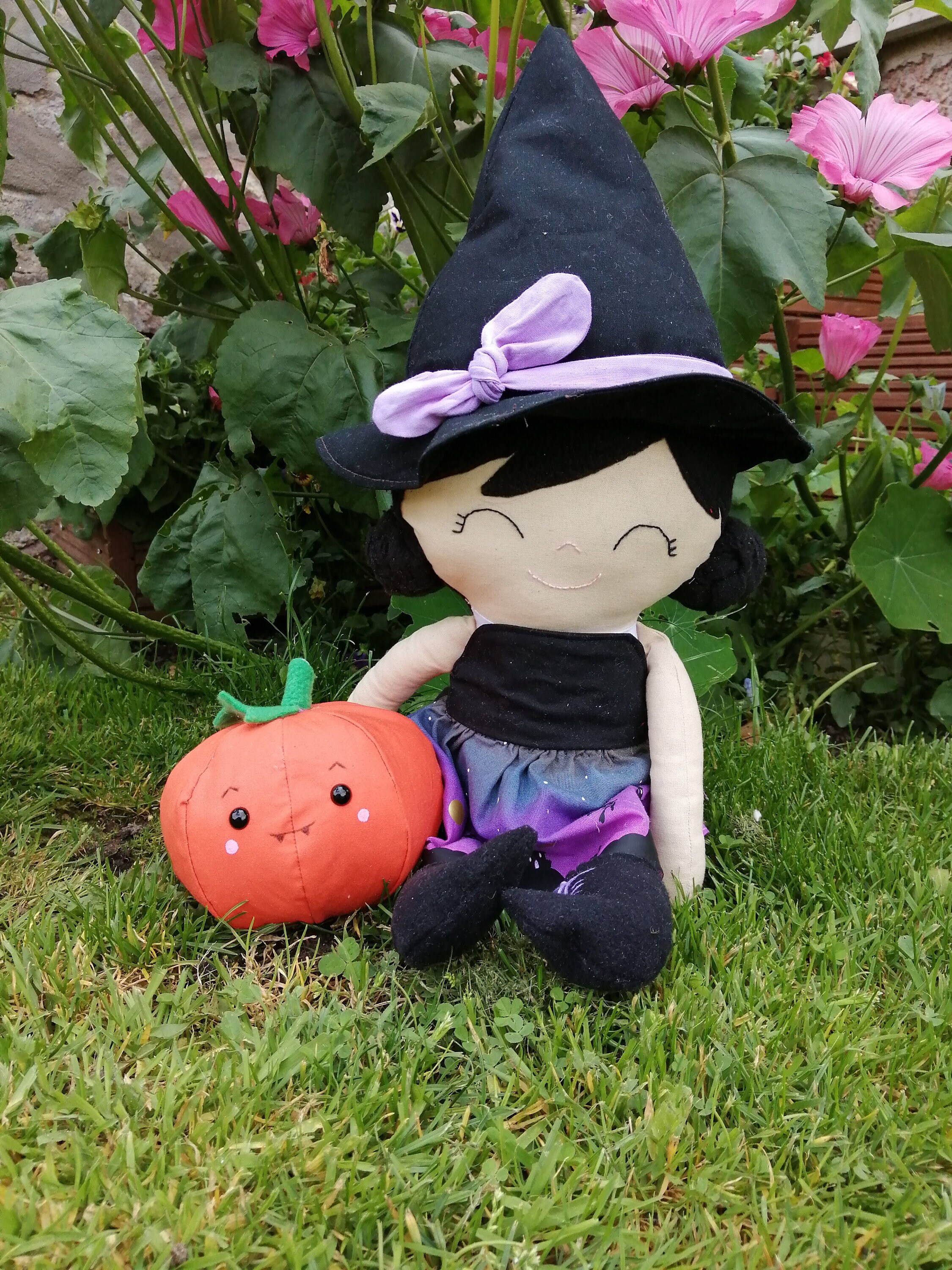 Witch doll sewing pattern including her fabric pumpkin friend | Etsy