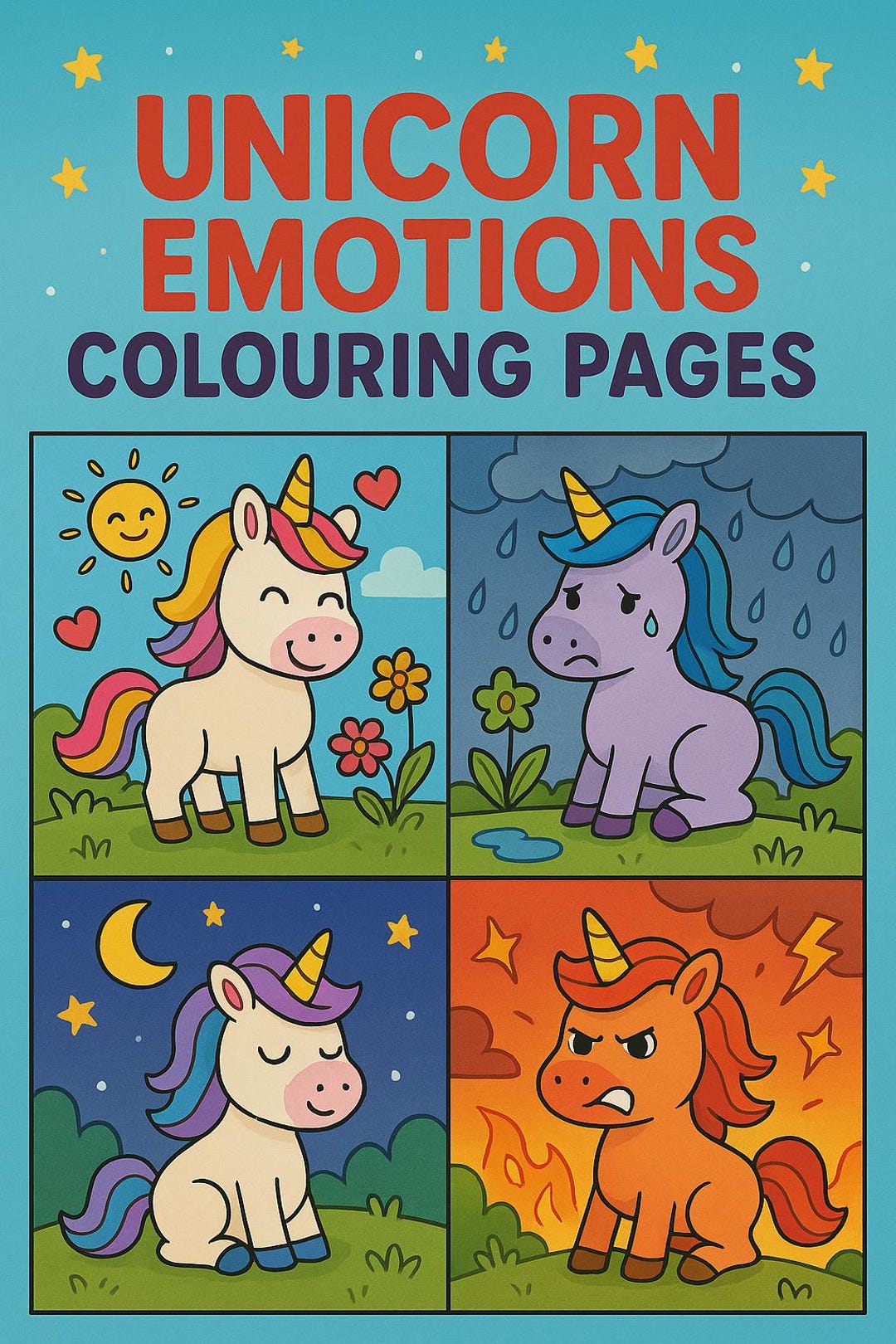 Unicorn Emotions Colouring Pages | 20 Printable Emotional Expression ...