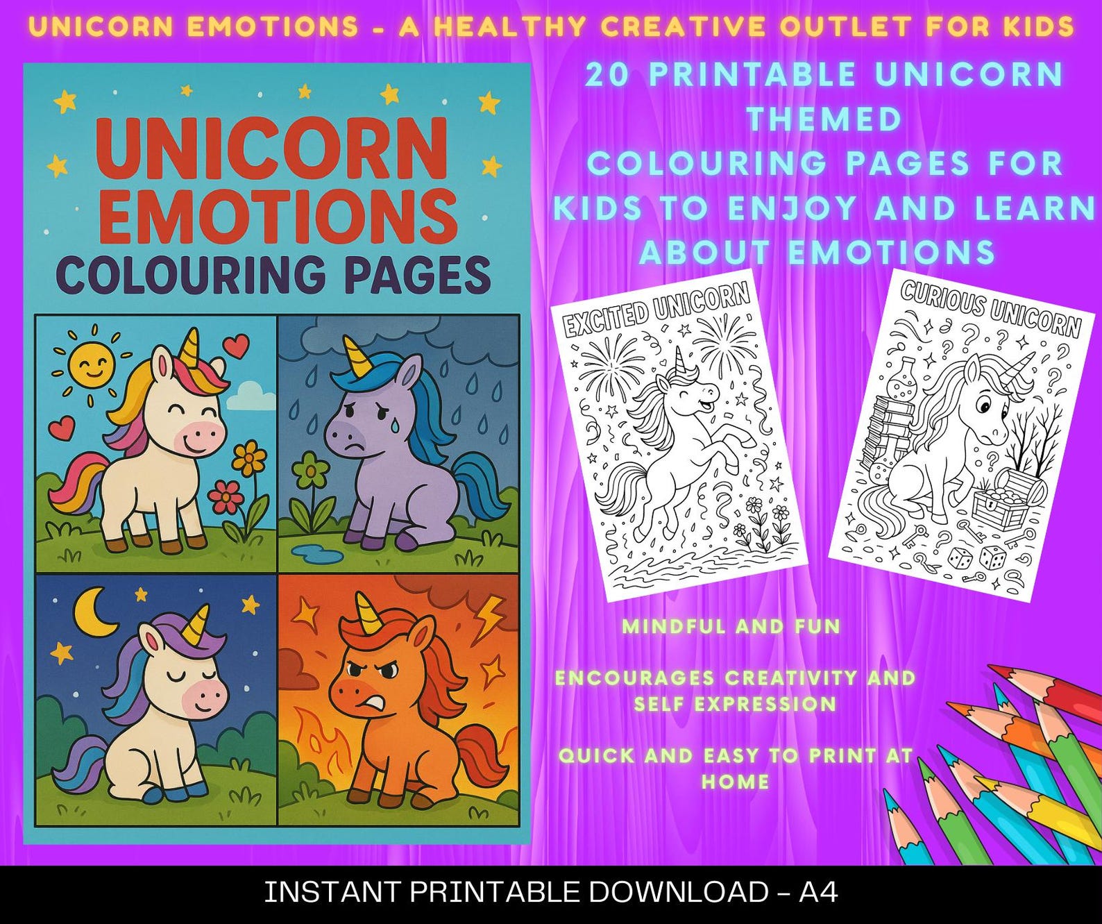 Unicorn Emotions Colouring Pages | 20 Printable Emotional Expression ...