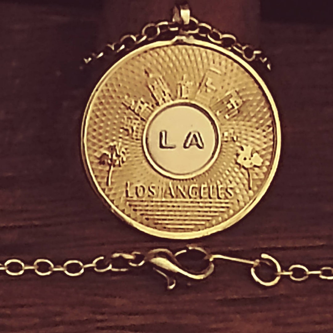 L.A. Token Pendant, 24" Chain, Lobster Claw, Los Angeles, Bus Token ...