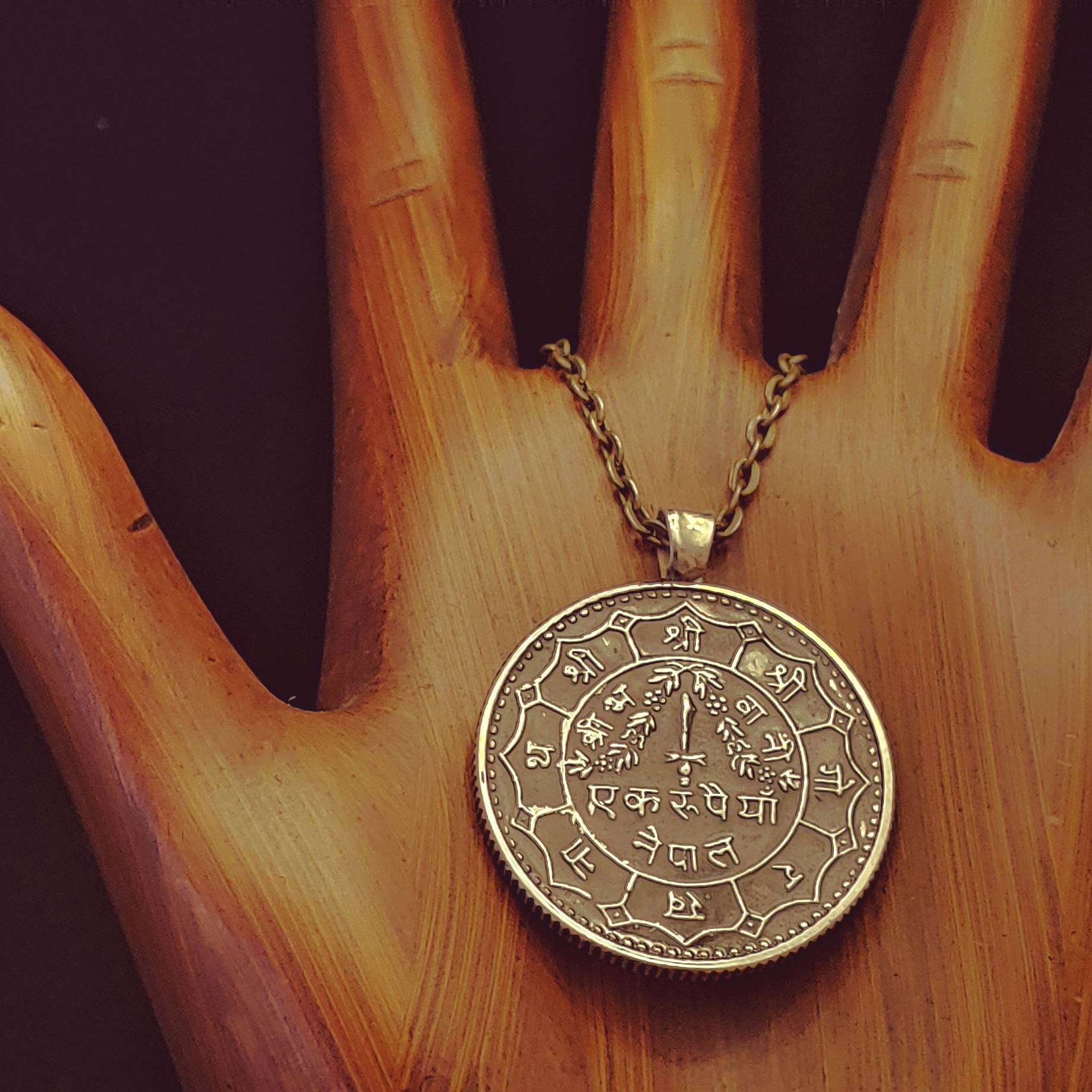 Nepalese Coin Pendant, Nepal Proof Coin, Sterling Silver Bail, 24 Inch ...