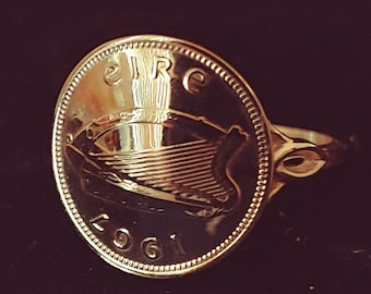 Irish Coin Ring, Celtic Jewelry, STERLING SILVER Band, Eire, Rabbit ...