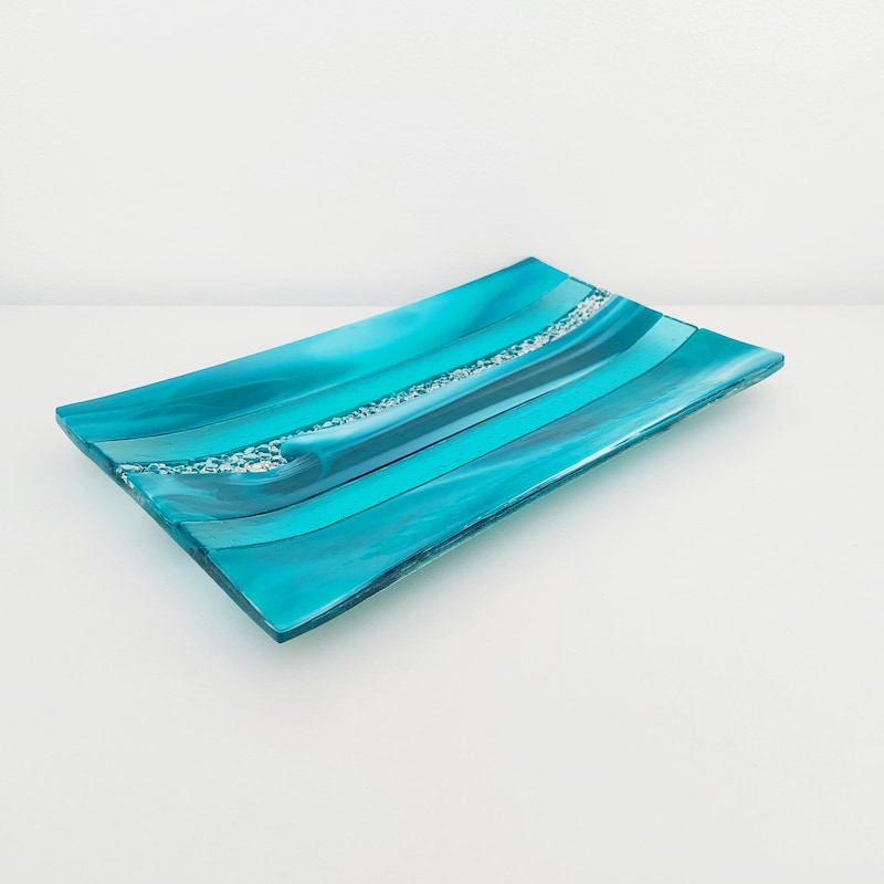 Aqua Glass Plates - Etsy