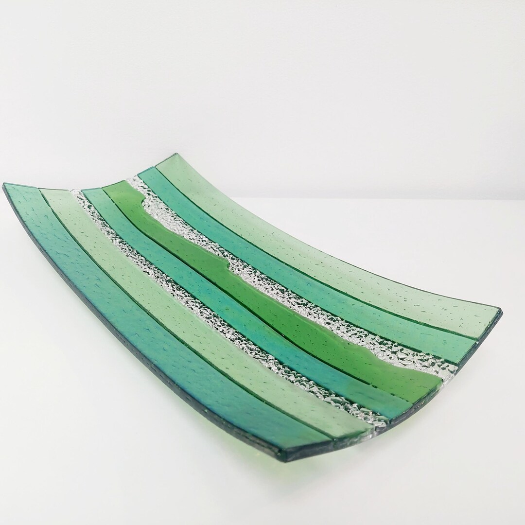 Large Handmade Green Glass Art Plate, Textured Table Centrepiece - Etsy