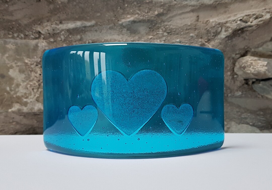 Turquoise Glass Heart Curve: Handmade Fused Glass Art Ornament - Etsy UK