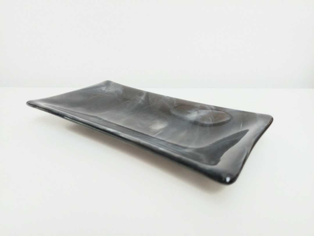 Stone Grey Glass Art Plate, Contemporary Handmade Grey Fused Glass ...
