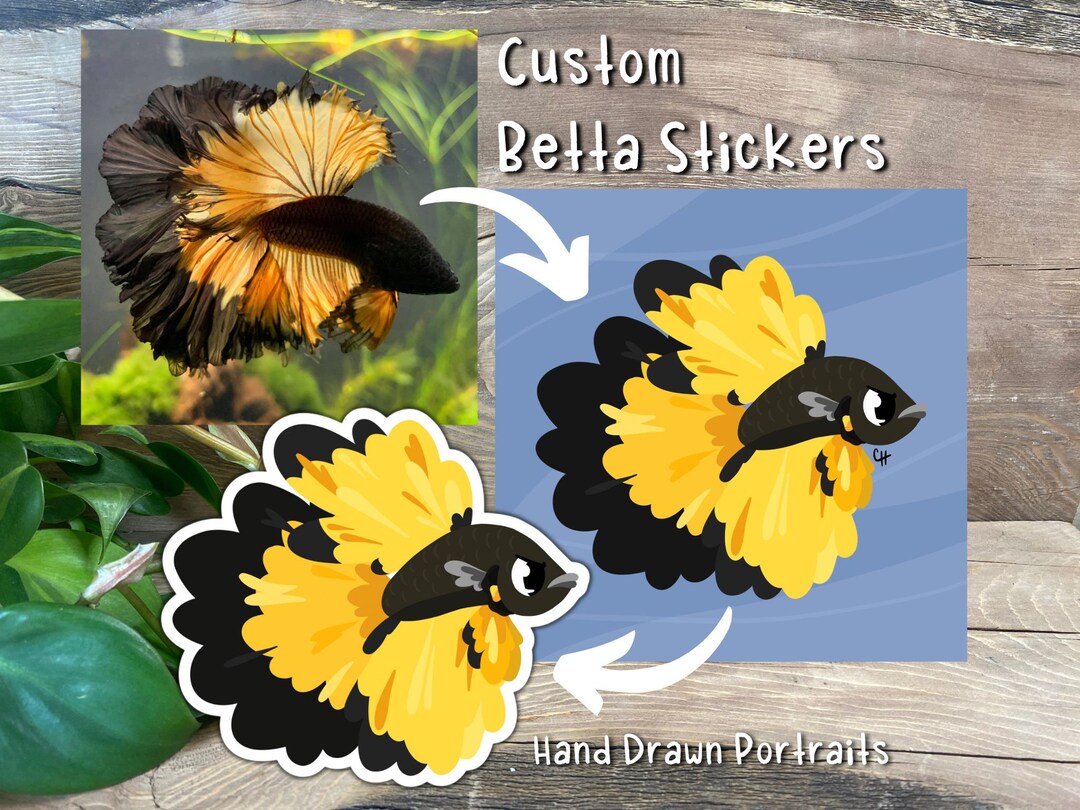 Betta Fish Art Custom Sticker and INCLUDES Custom Digital Portrait Pet ...
