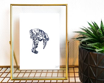 Smilodon Card A6 Lino Print Original Hand Made Printing | Etsy