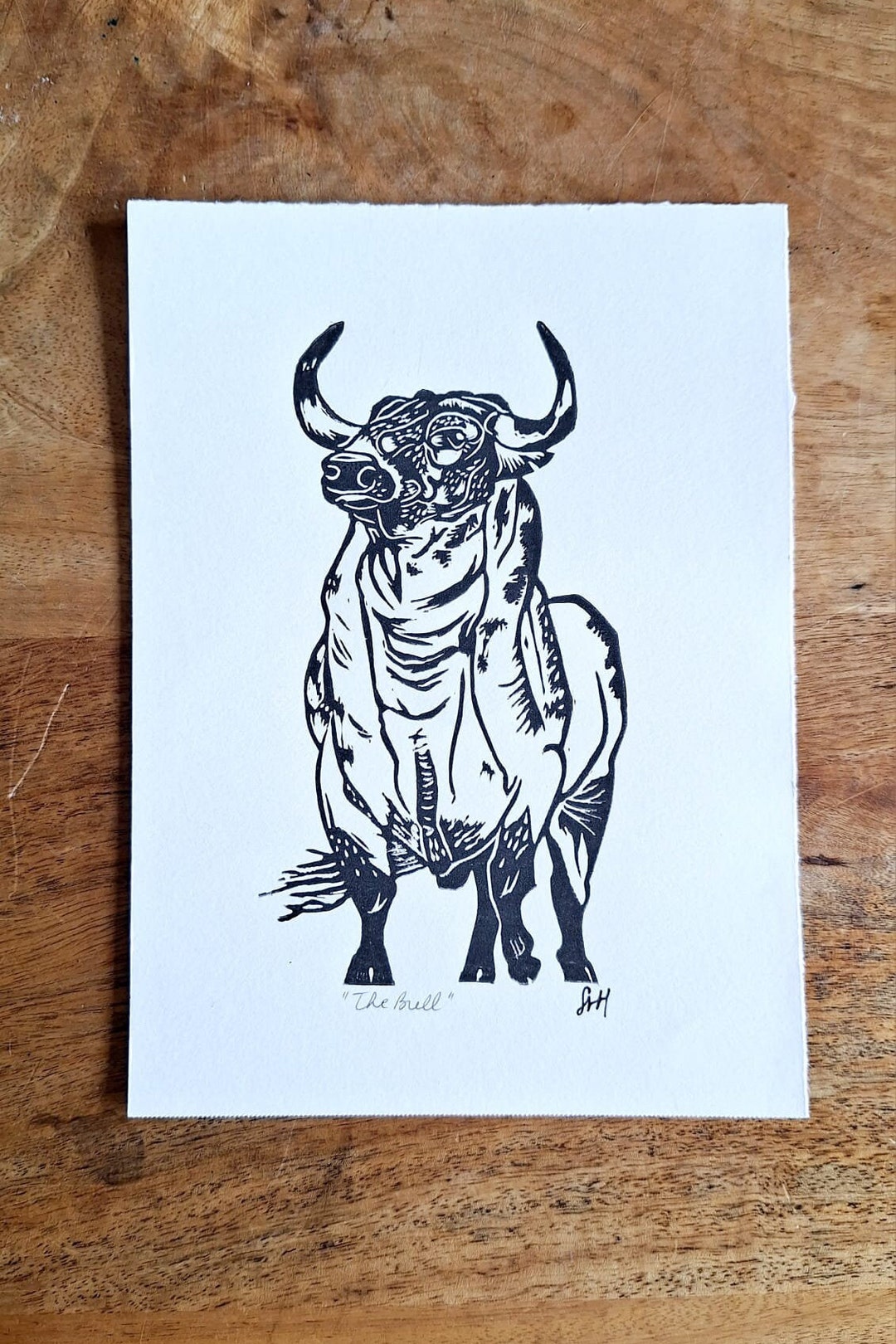 The Bull Lino Print Black A5 | Original Hand Made | Stier | Kaart ...