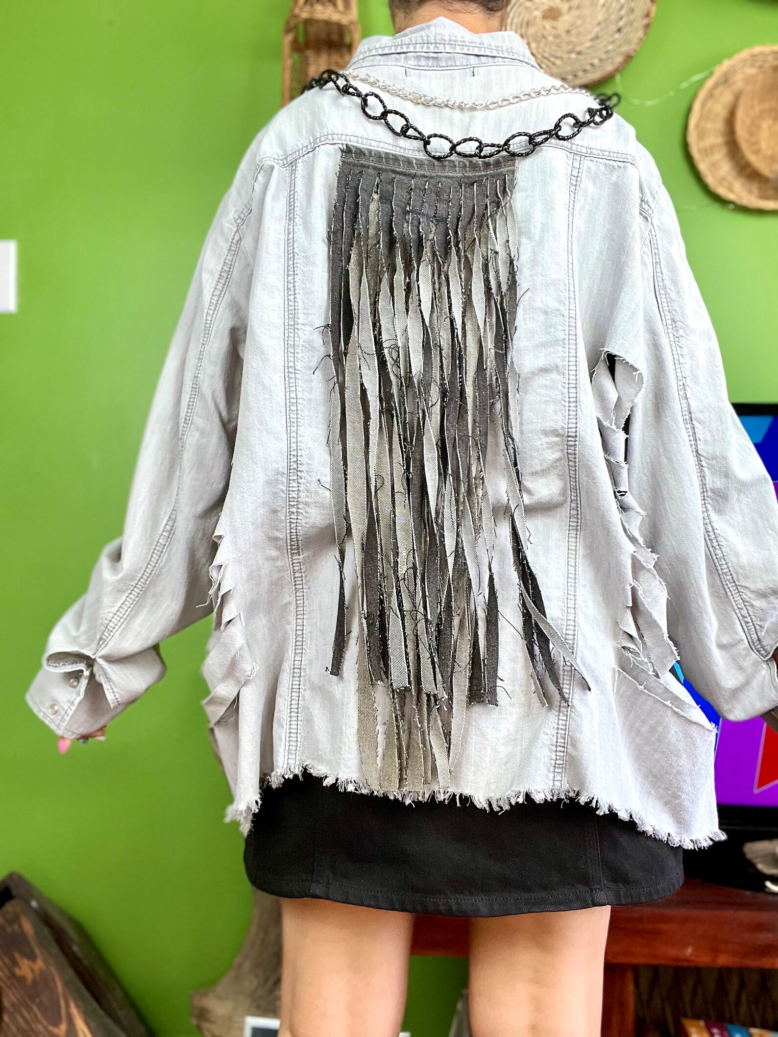 Reworked Denim Shirt Ripped Denim Shirt Funky Shirt Chained Shirt ...