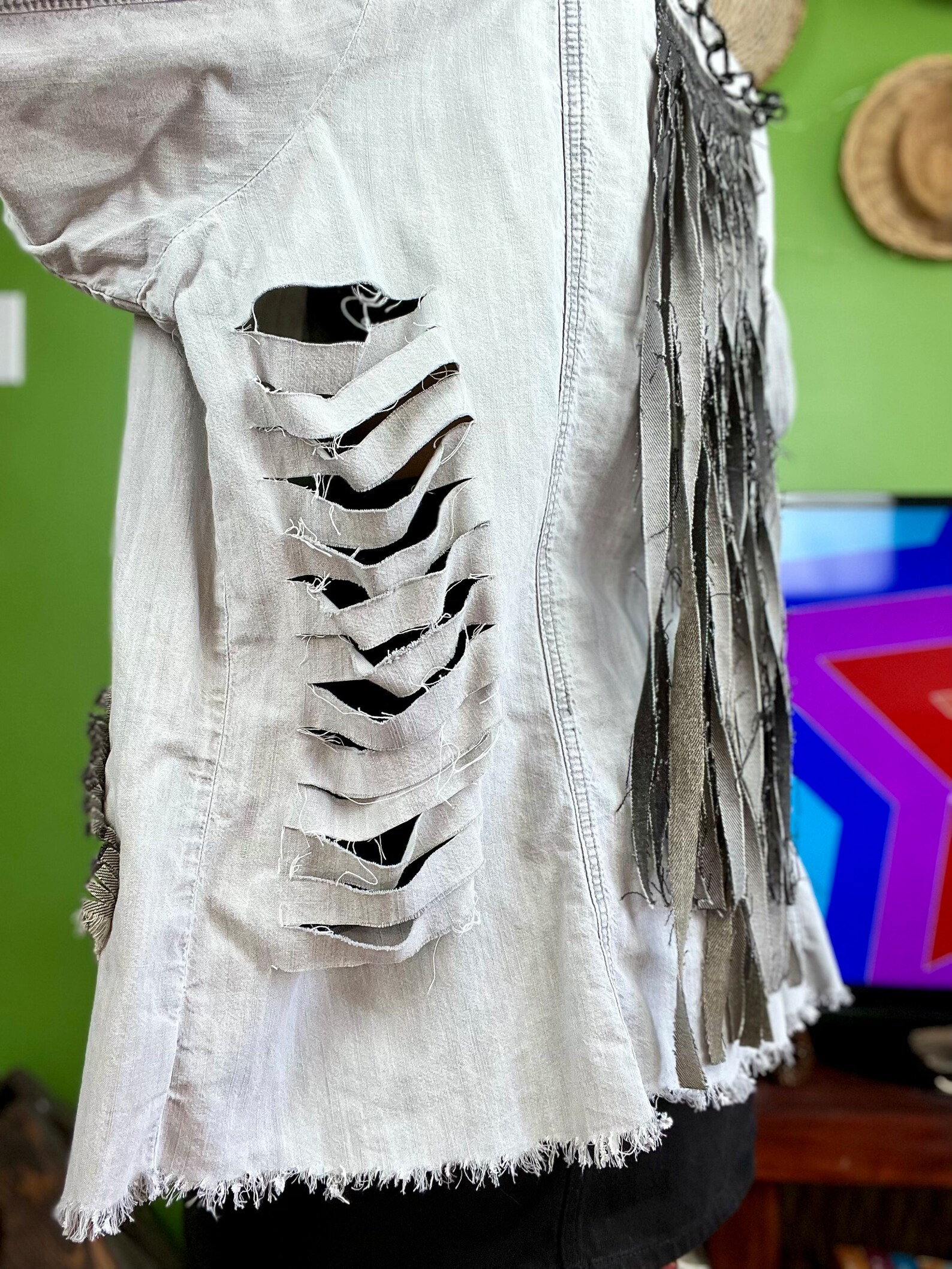 Reworked Denim Shirt Ripped Denim Shirt Funky Shirt Chained Shirt ...