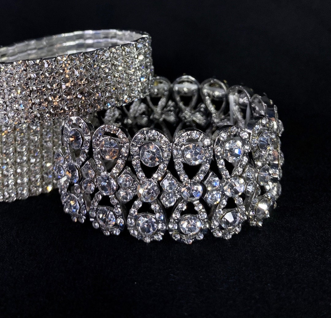 Clear/silver Rhinestone Bracelet, Bridal Bracelet, Bridesmaid Prom ...