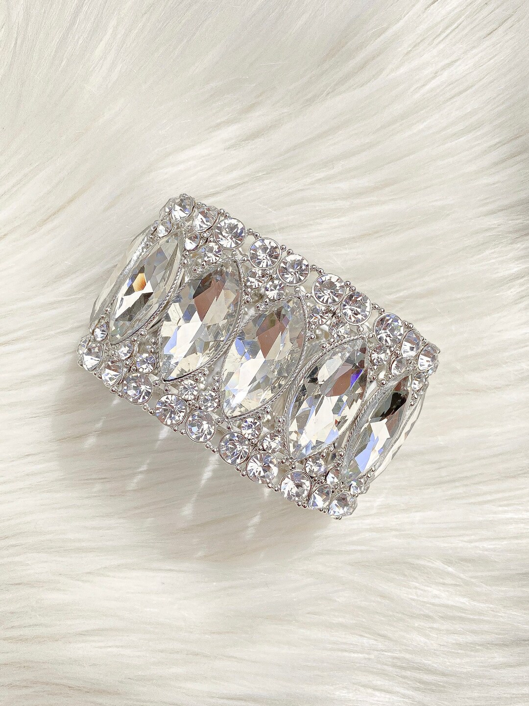 Clear Silver Rhinestone Stretch Bracelet -bikini Competition Jewelry ...