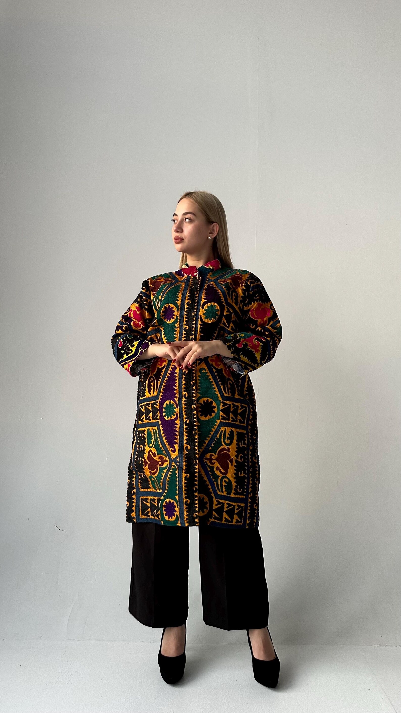 Uzbek Handmade Suzani Embroidery Coat Chopon, Robe, Dress, Chapan ...