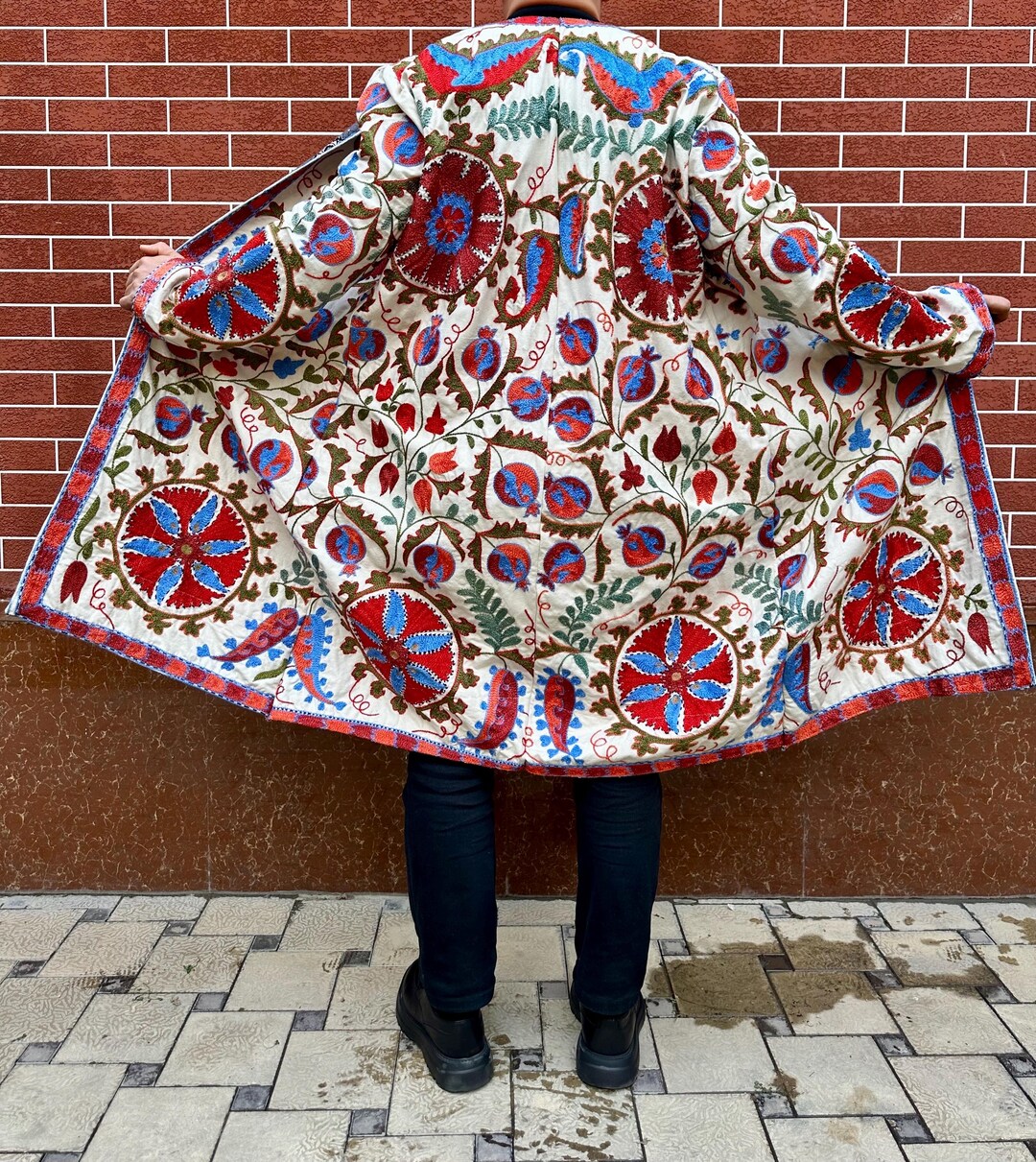 Uzbek Handmade Suzani Embroidery Coat Chopon, Robe, Dress, Chapan ...