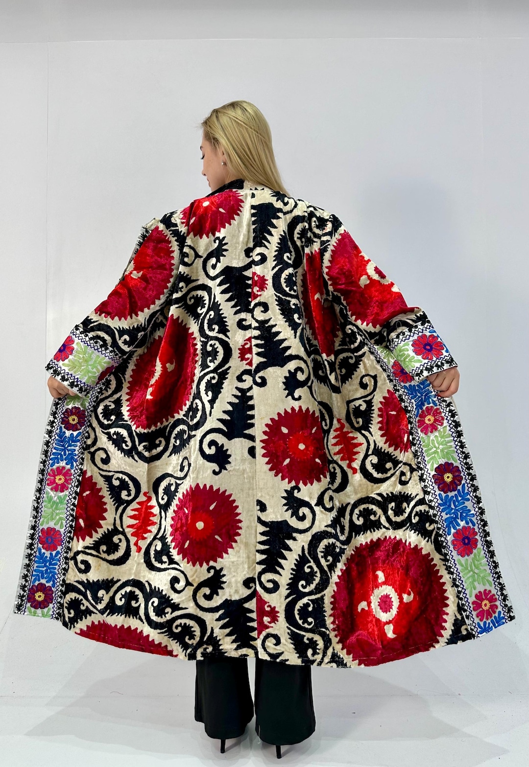 Uzbek Handmade Vintage Velvet Fabrik Coat Chopon, Robe, Dress, Chapan ...