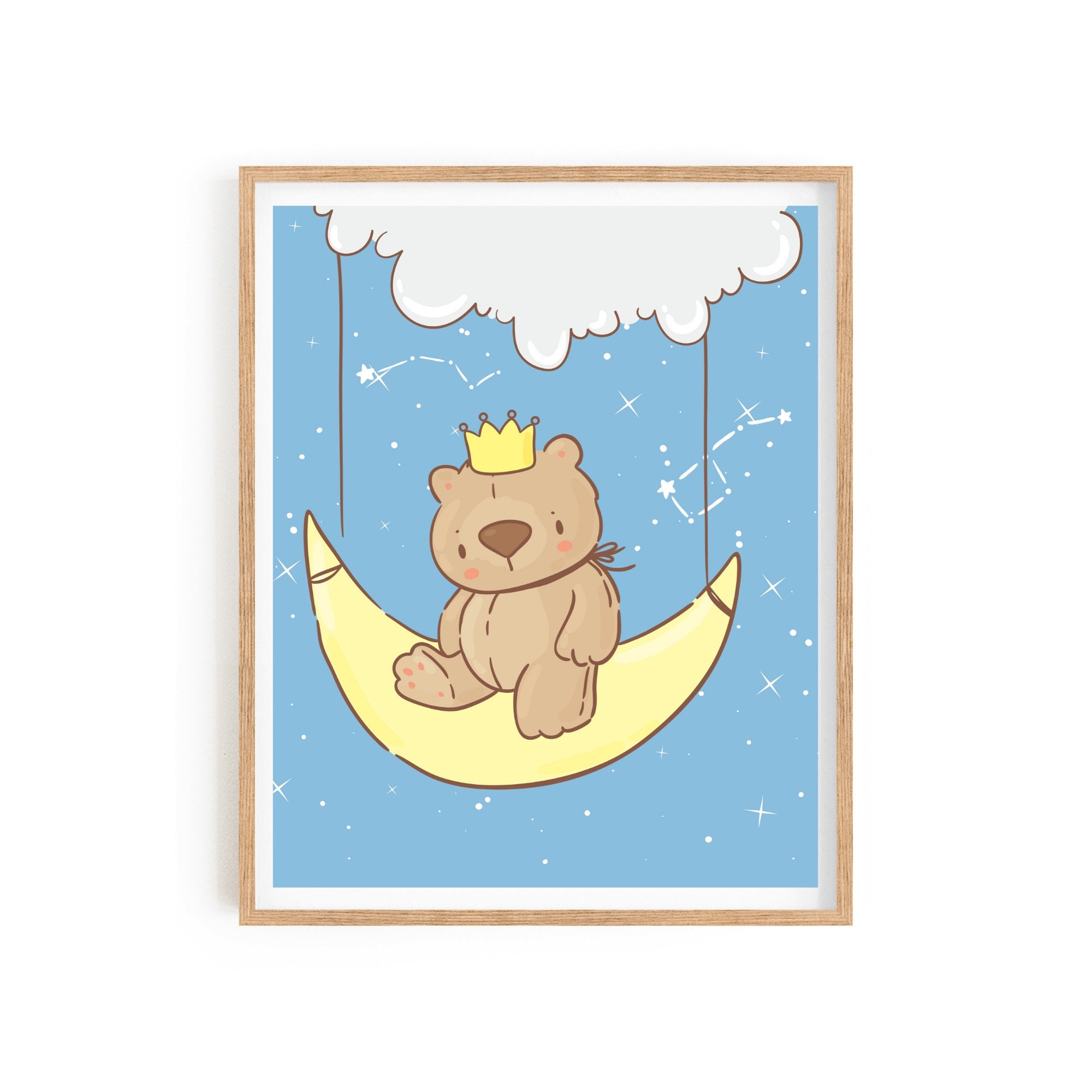 Moon Bear Wall Art, Stars and Moon Digital Print, Nursery Wall ...