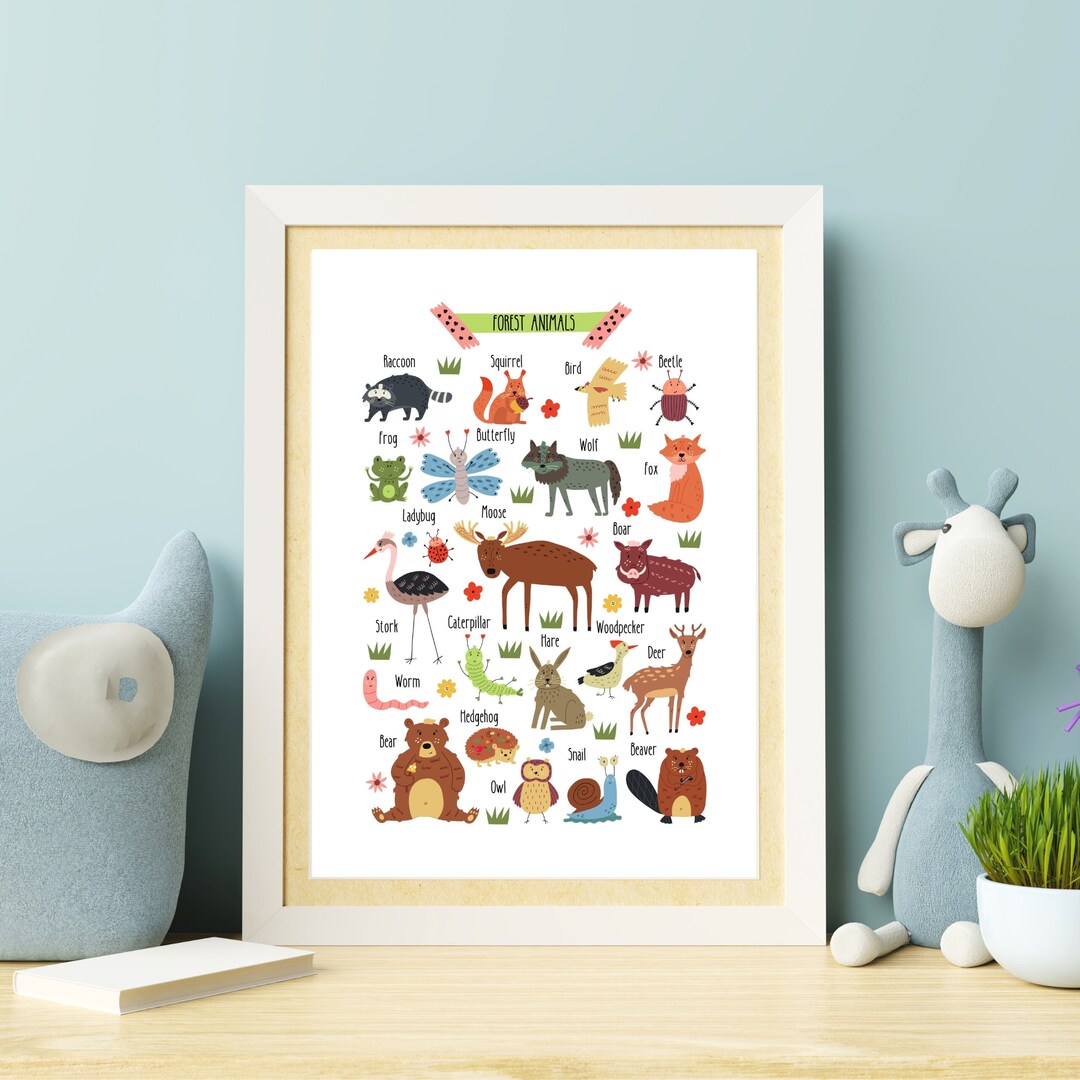 Forest Nursery Animal Poster Art, Playroom Printable, Toddlers Room ...
