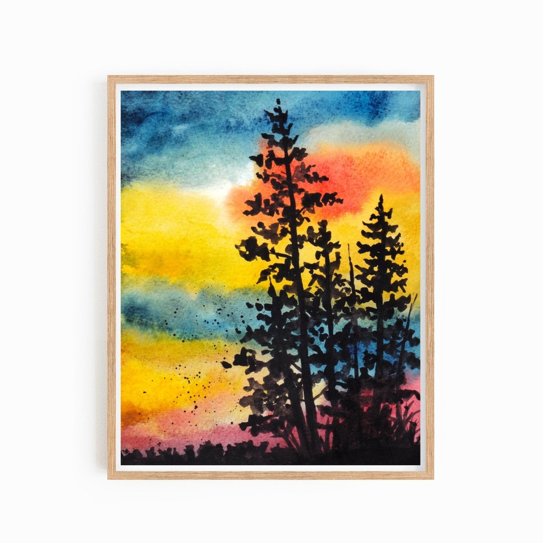 Sunset Print, Sunset Painting, Tree Wall Art, Nature Landscape Home ...