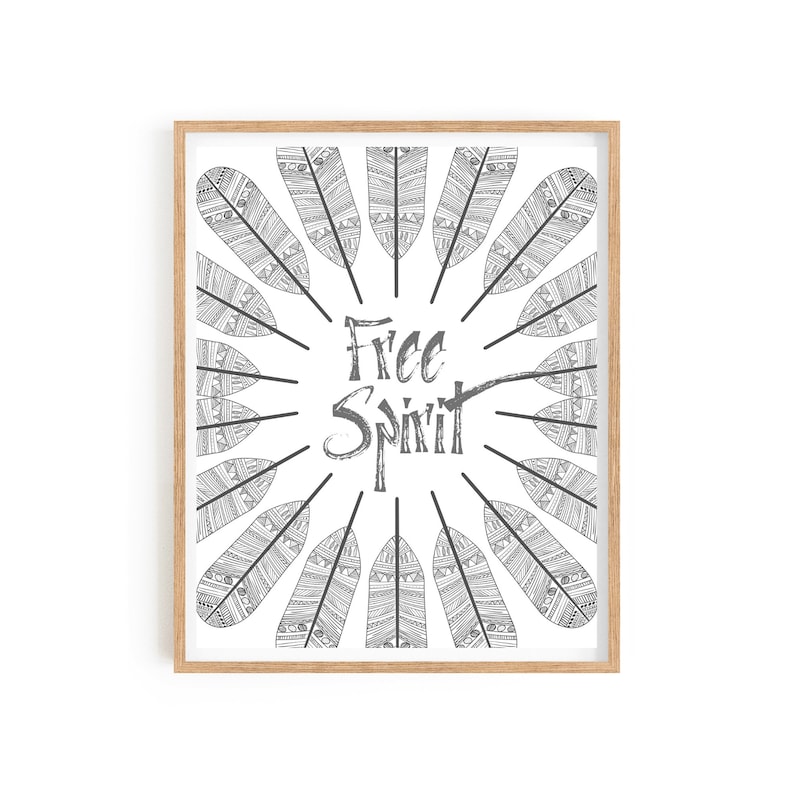 Free Spirit Wall Print, Feathers Art Poster, Boho Home Digital Print ...