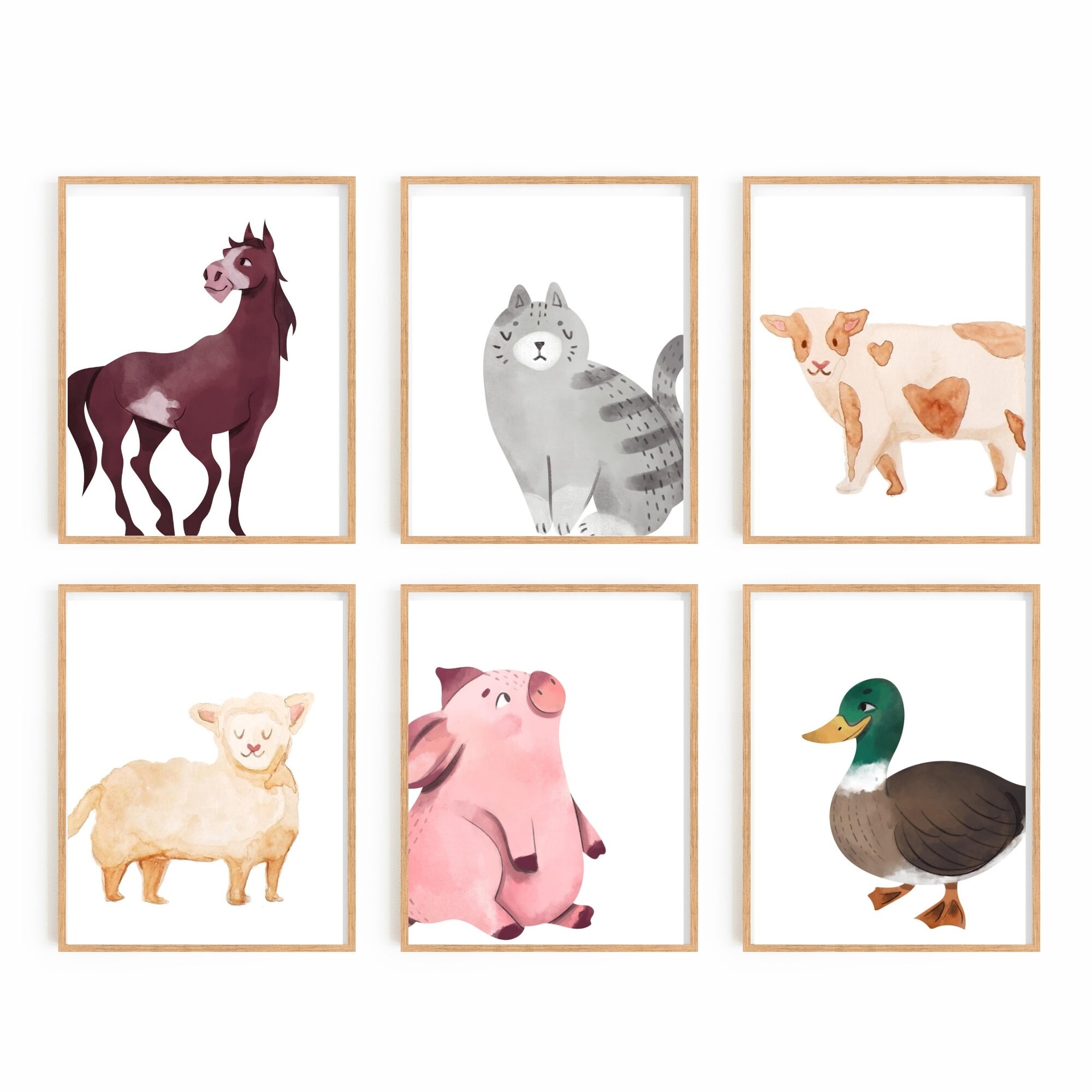 Farm Animal Set Digital Prints, Pig, Horse, Cat Cow Sheep Duck, Kids ...