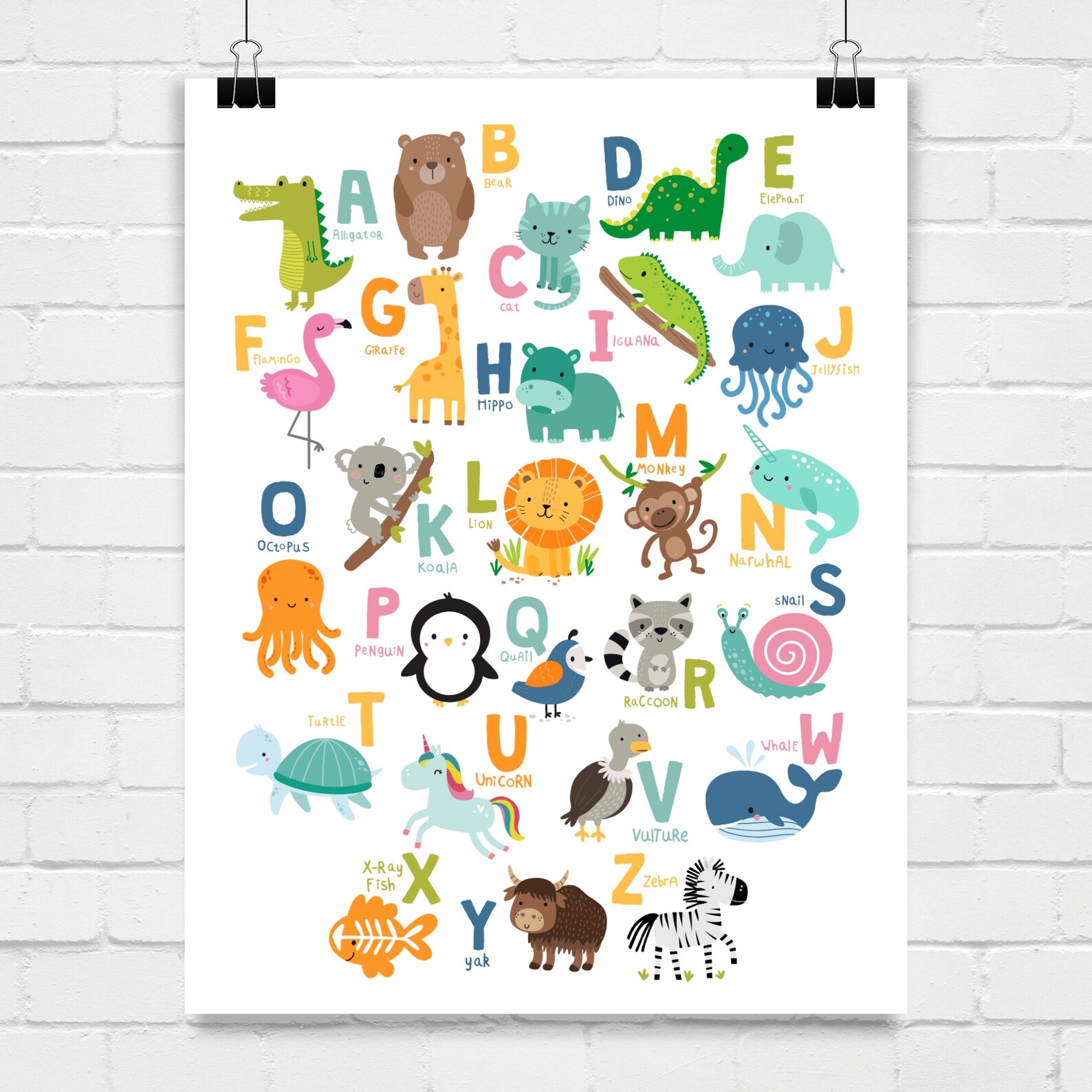 Animal Alphabet Learning Print, ABC School Digital Print, Animal Wall ...