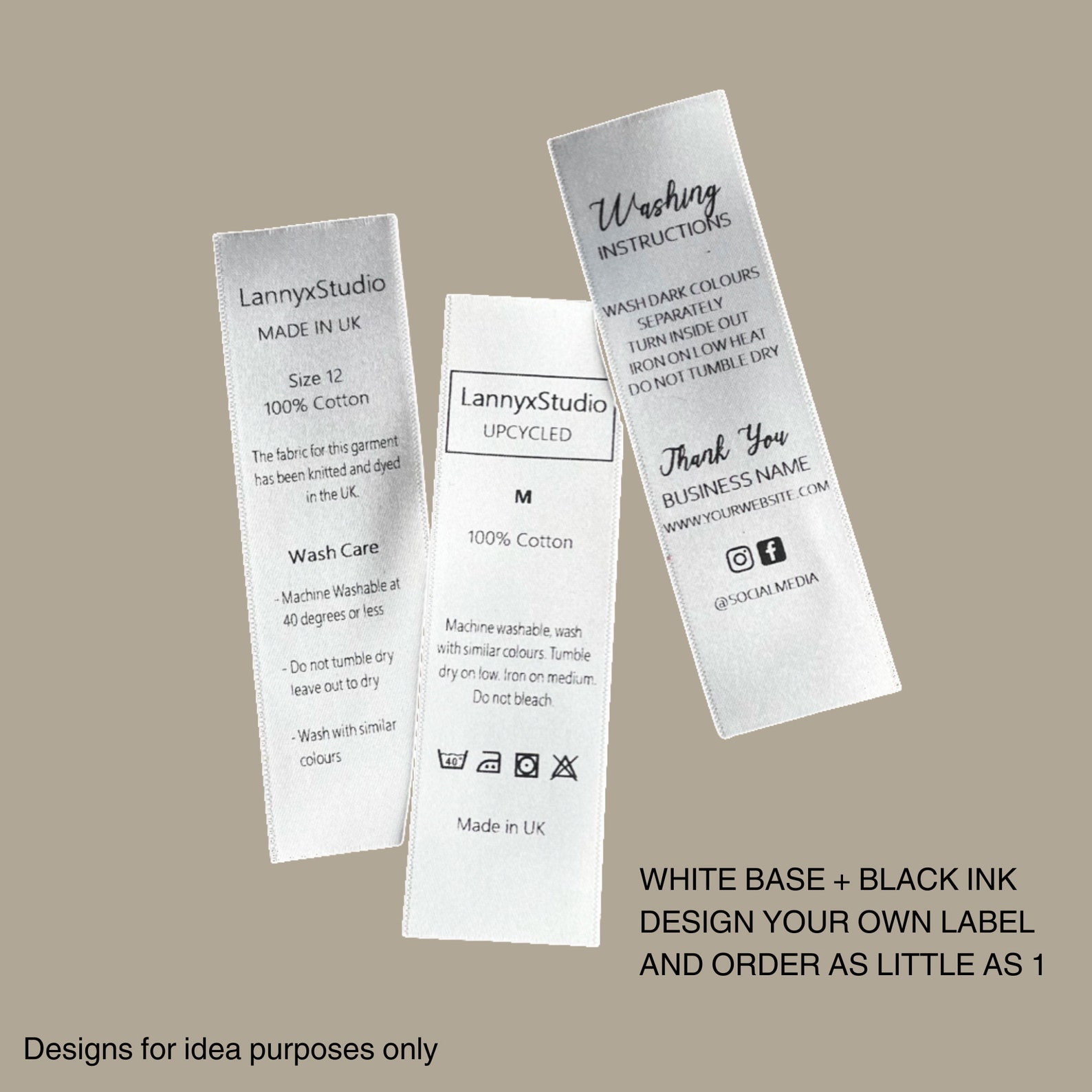 White Wash Care Labels, Design Your Own Label, Customisable Wash Labels ...