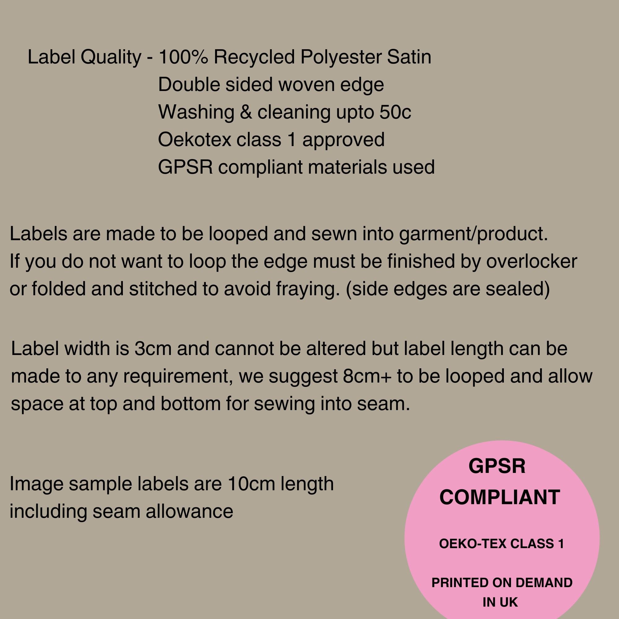 Custom Wash Care Labels: GPSR Compliant, Recycled Polyester - Etsy